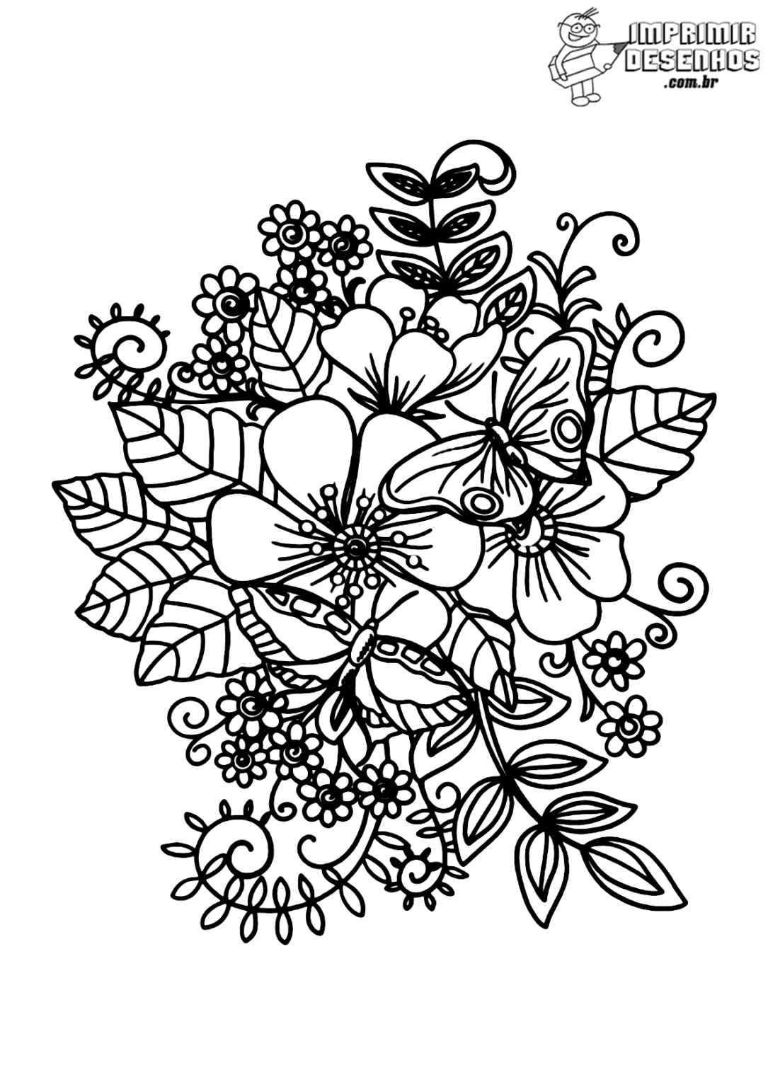 Borboleta e flores para colorir - Imprimir Desenhos Borboleta e flores para colorir - Imprimir Desenhos