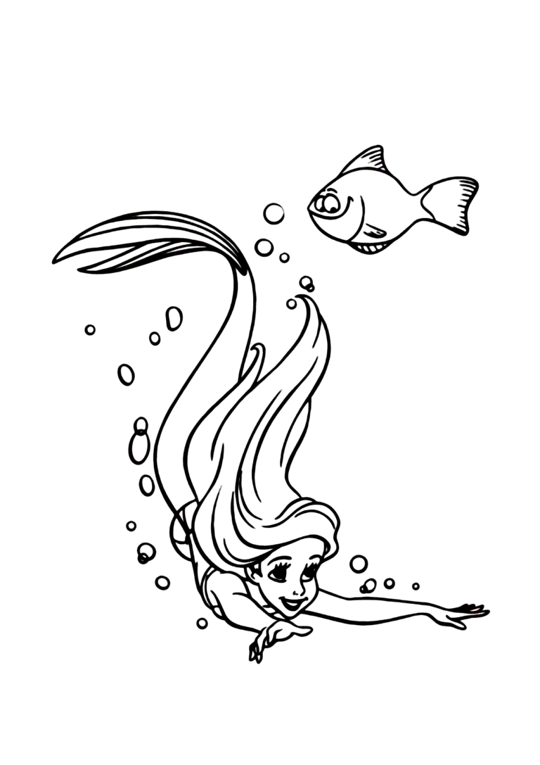 Ariel nadando para colorir - Imprimir Desenhos