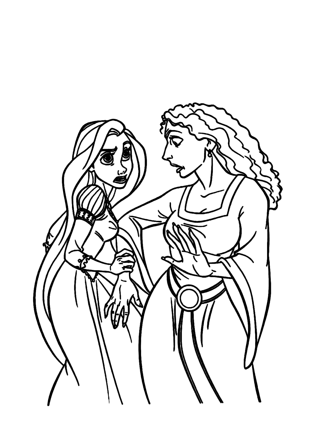 Rapunzel e madrasta para colorir - Imprimir Desenhos
