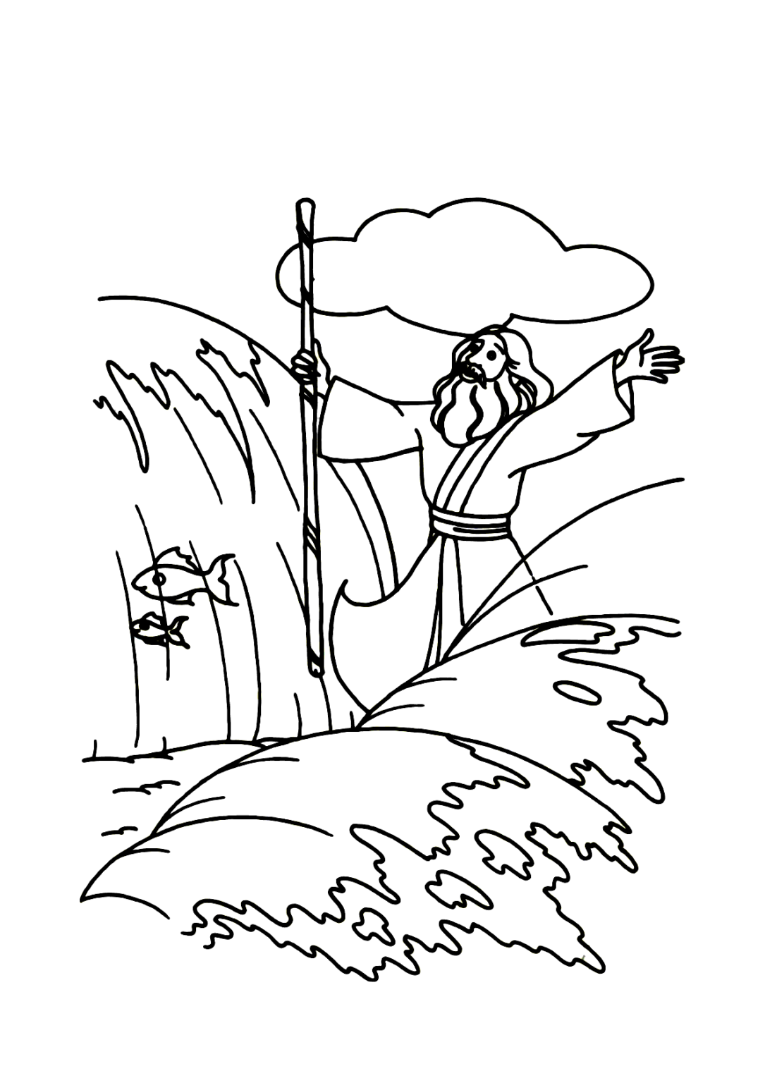 Moisés dividindo o mar para colorir - Imprimir Desenhos